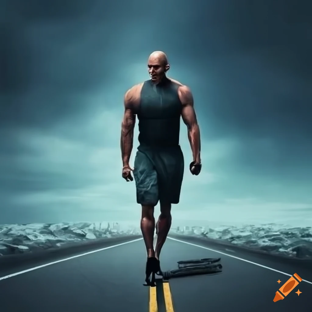 Strong man walking down a road in an inspirational image on Craiyon