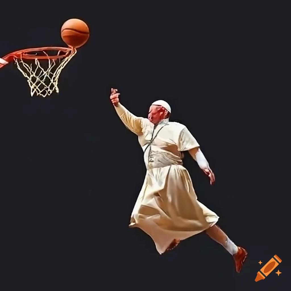 Pope francis dunking a basketball on Craiyon