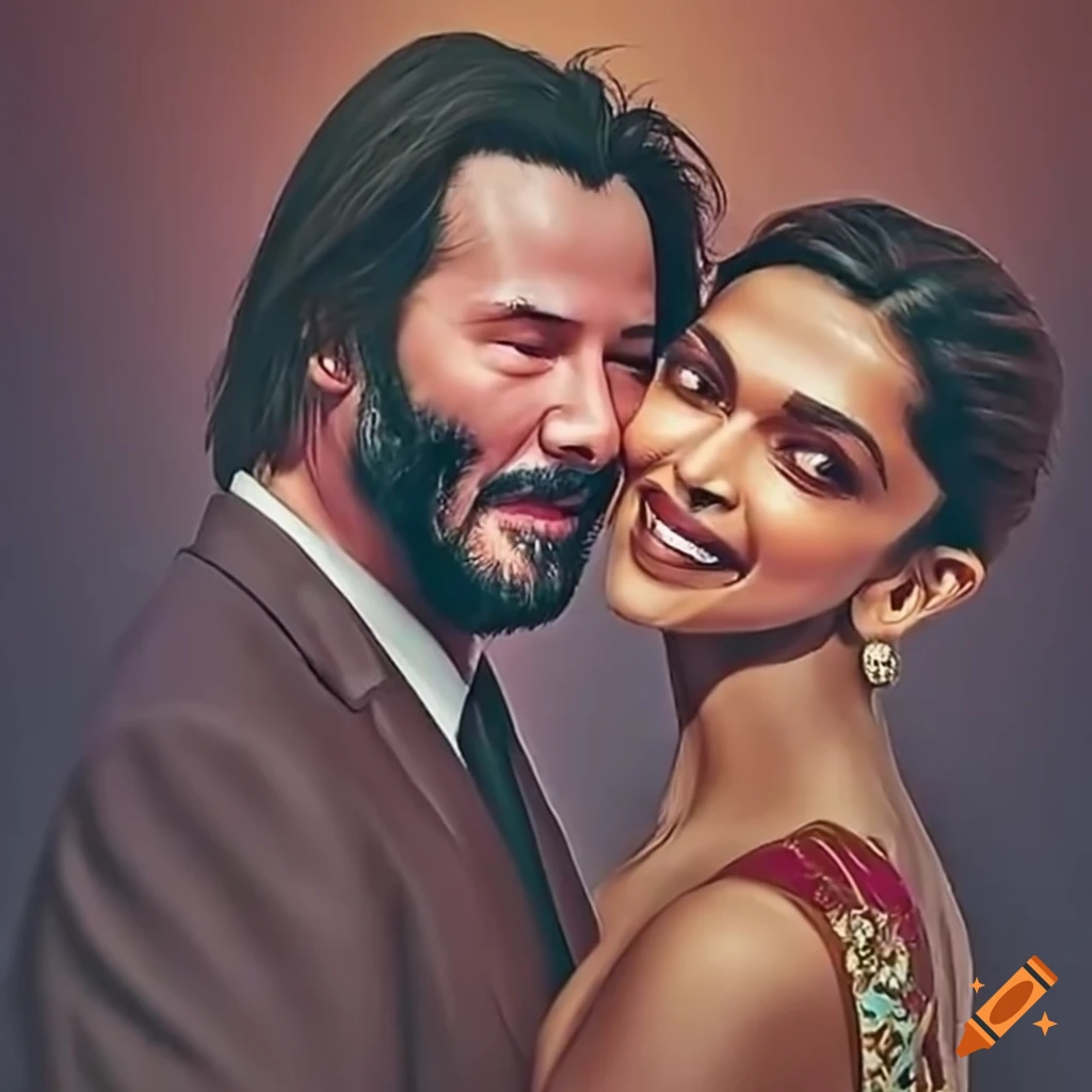 Keanu reeves kissing deepika padukone on Craiyon