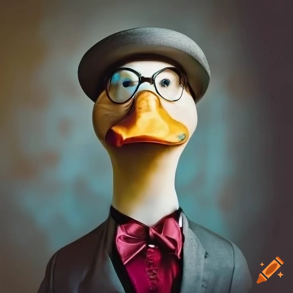 Smart duck in formal attire with glasses and vintage books by a ...