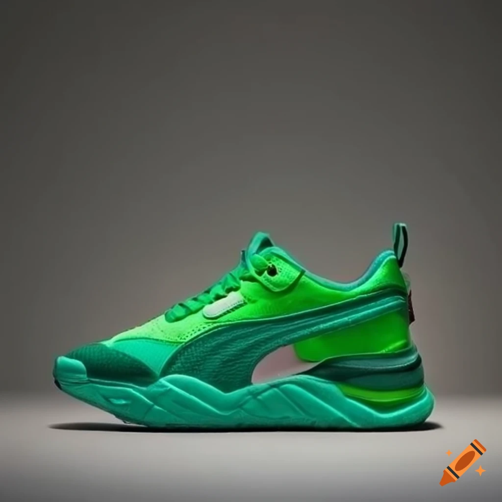 Green puma brand sneakers on Craiyon