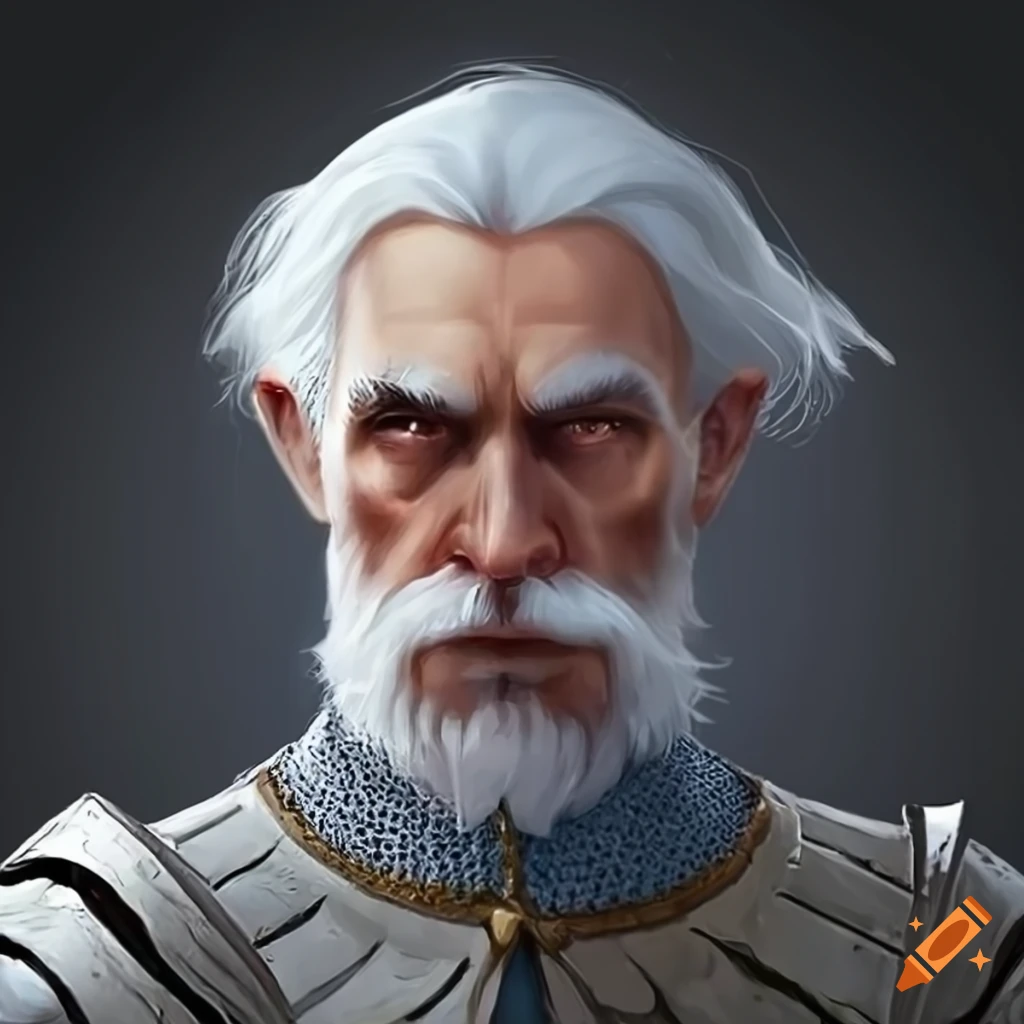 Noble elder male knight with white moustache on Craiyon