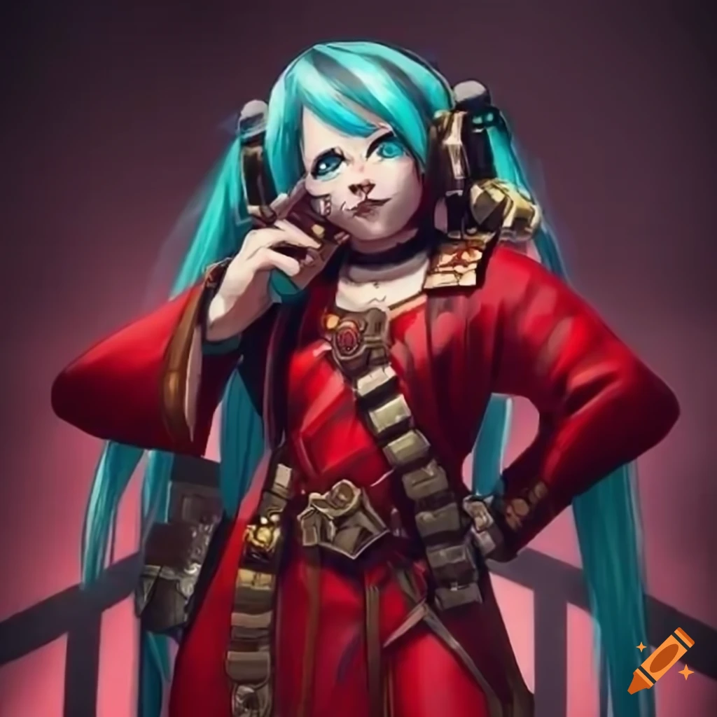 Fusion Of Warhammer 40k Tech Priest Explorator And Hatsune Miku In A