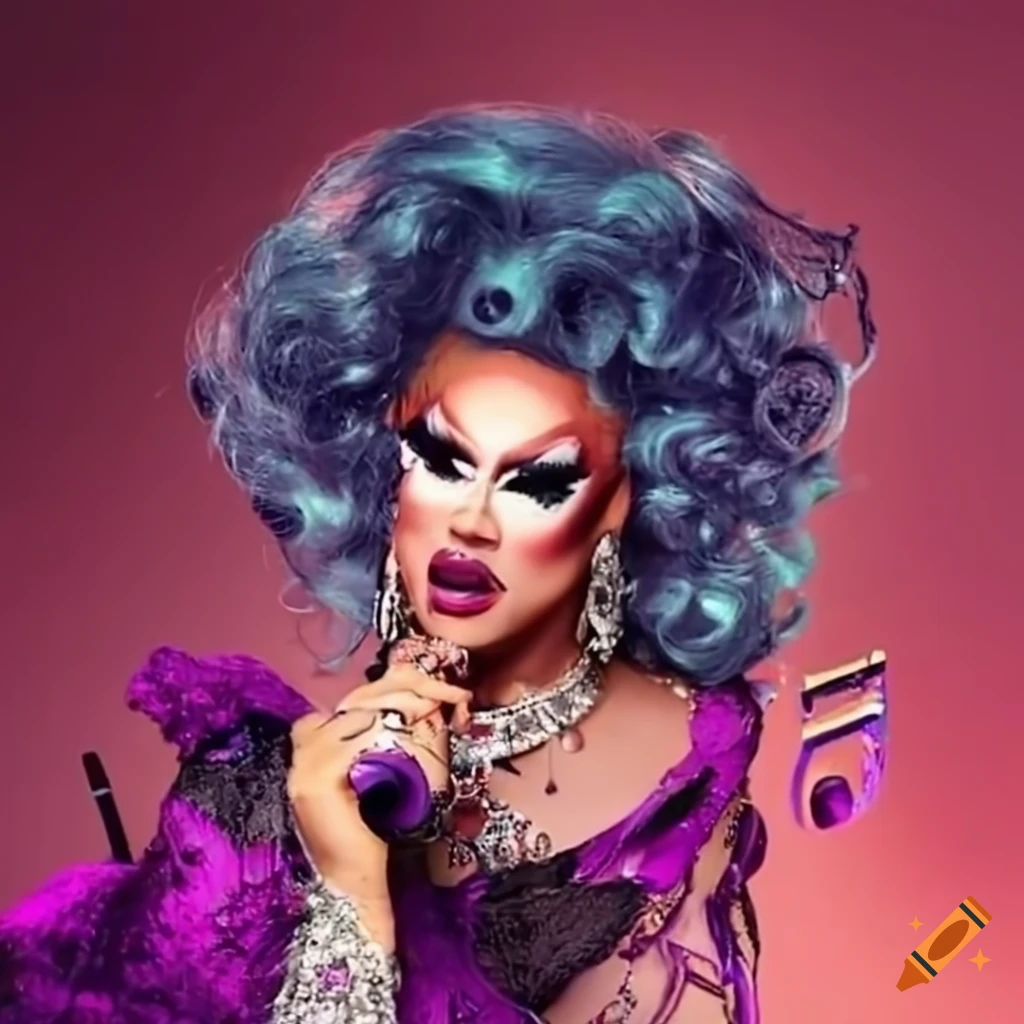 Drag queen rapping with musical notes in the air on Craiyon