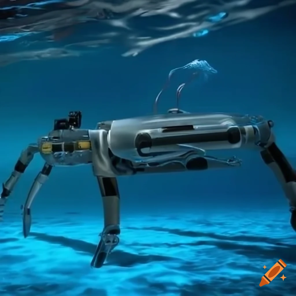 Aquatic robot gracefully swimming in water on Craiyon
