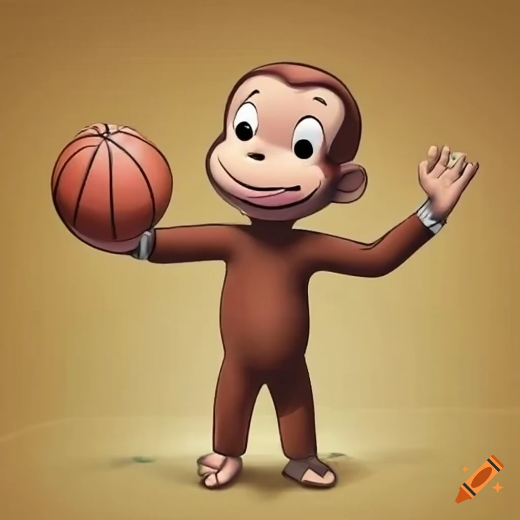 Curious george playing basketball in a tutu and pirate hat on Craiyon