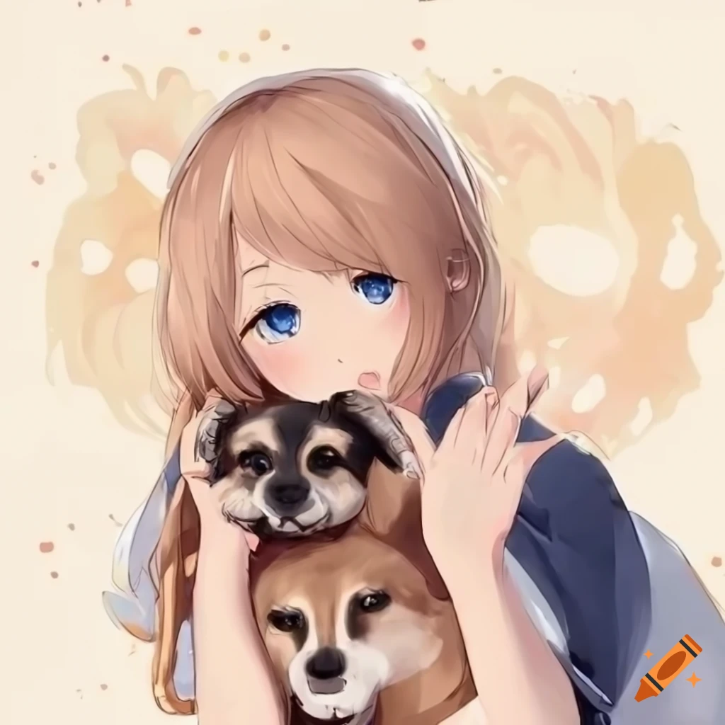 Anime girl with her dog on Craiyon