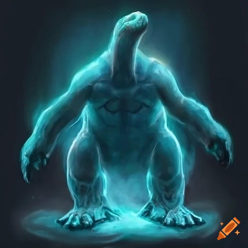 Glowing blue giant humanoid turtle god in a sci-fi realism sketch on ...