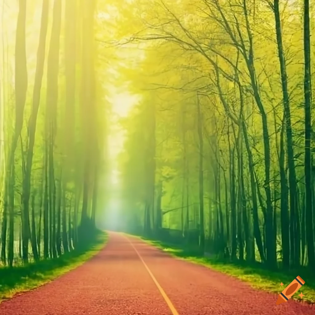 Road lined with spring trees on Craiyon