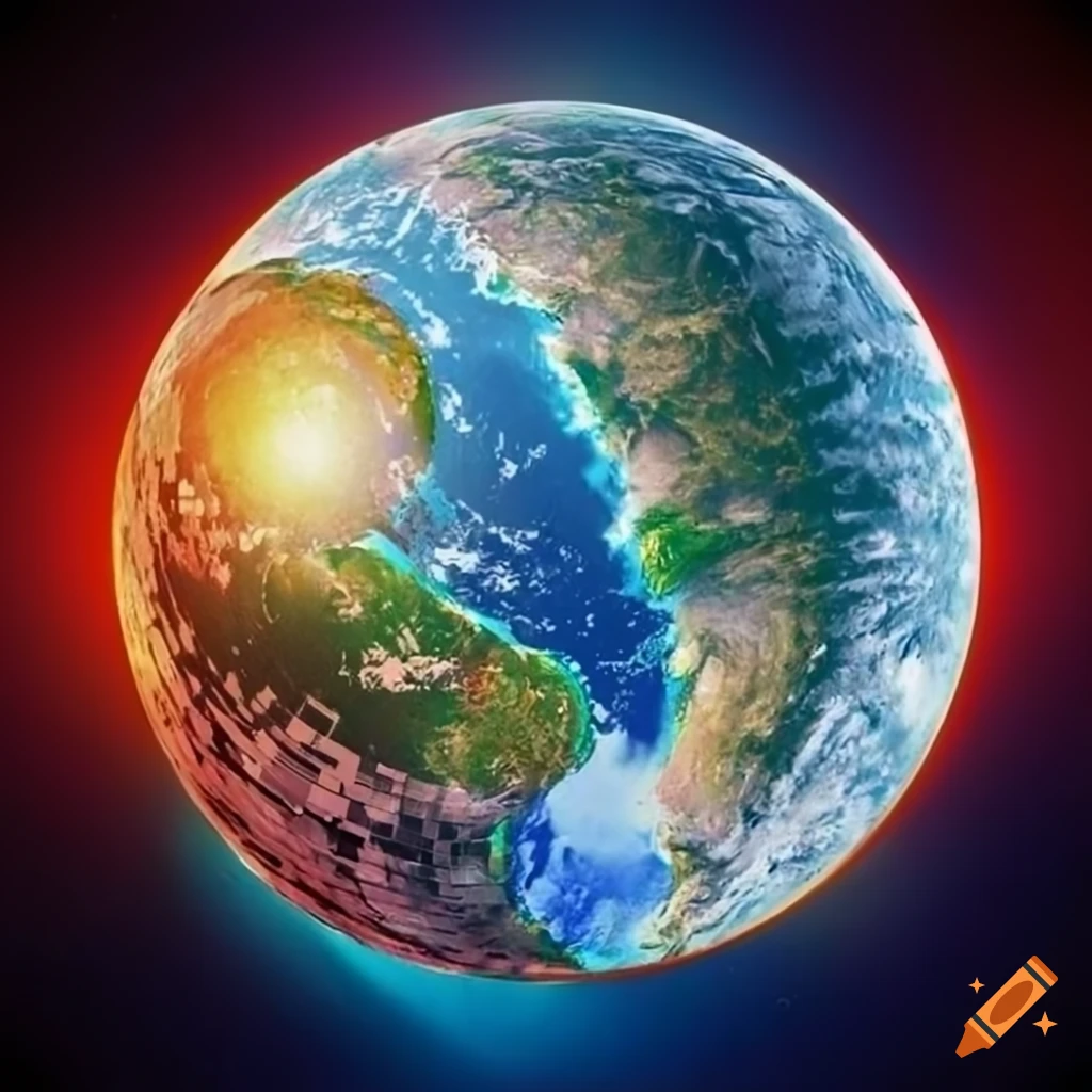 Scientific cross section of Earth with a disco ball on the surface in ...