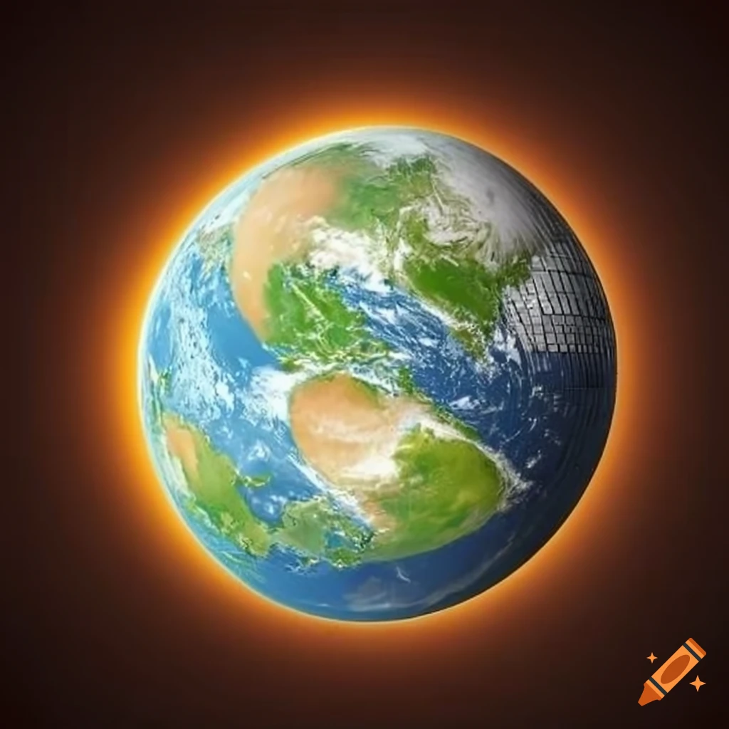 Detailed scientific diagram of planet earth with disco ball emerging on ...