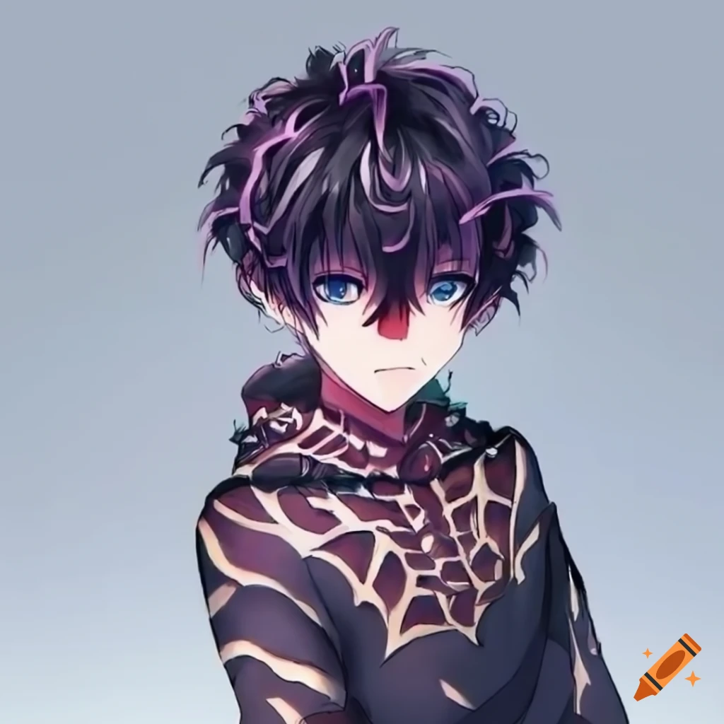 Intricately designed anime boy with spider-like traits on Craiyon