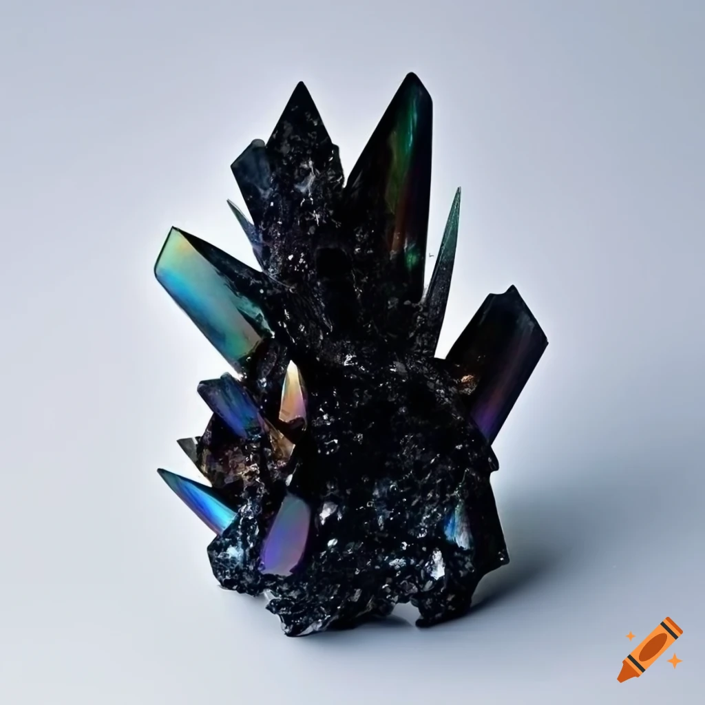 Beautiful iridescent black gemstone crystal cluster on white background ...