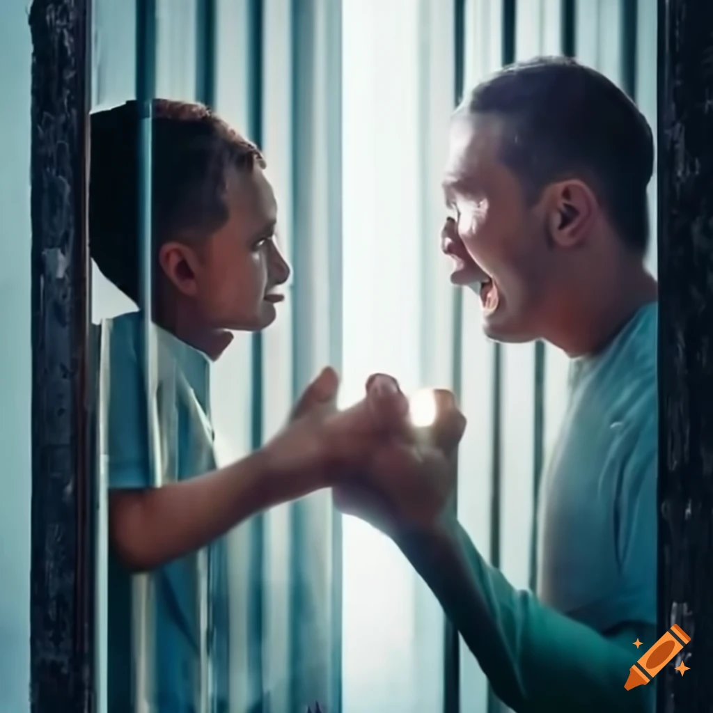 Emotional father and son scene during a prison visit on Craiyon