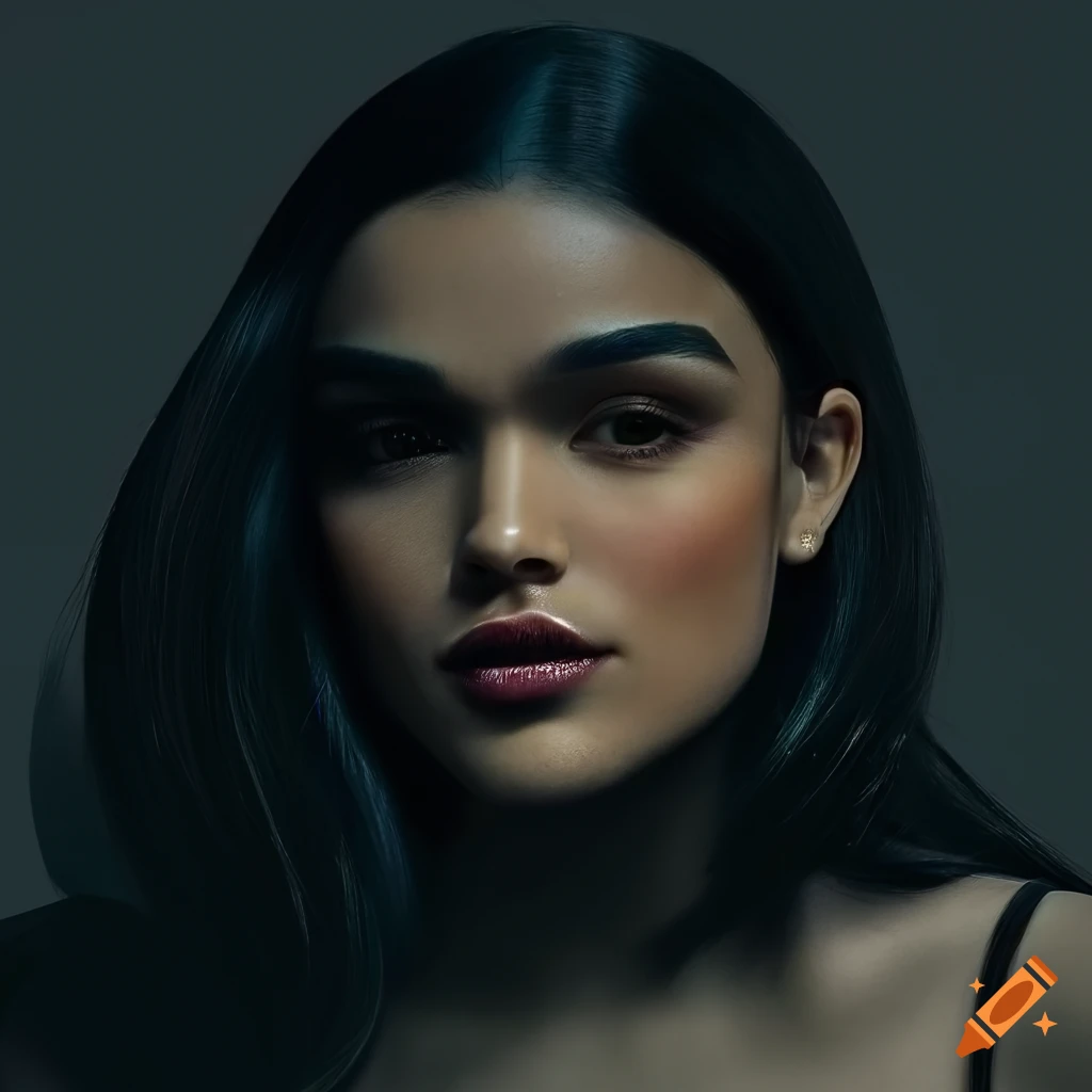 Portrait of rachel zegler in art nouveau style with symmetrical facial ...