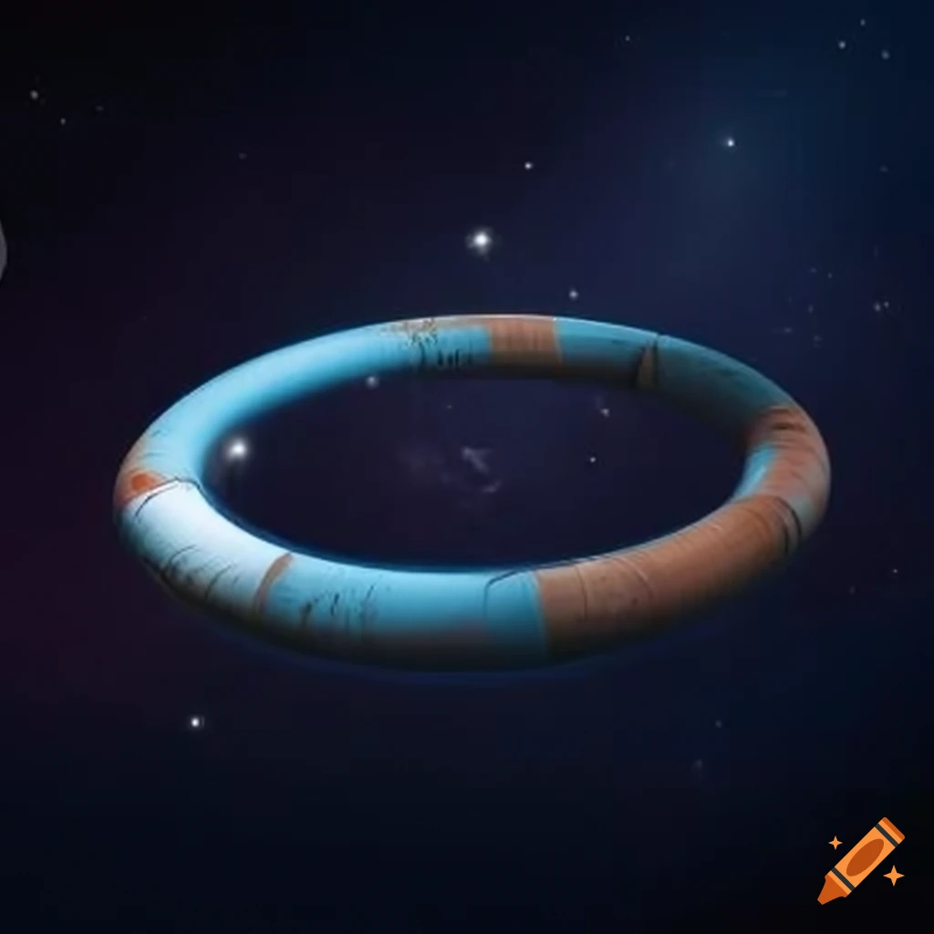 Ring-shaped space station near a planet in outer space on Craiyon