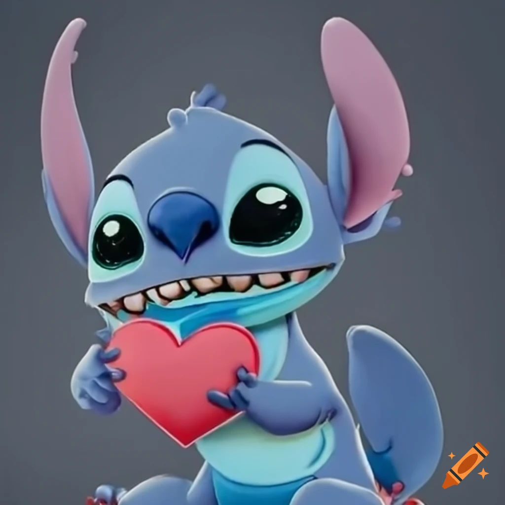Stitch holding a heart in a romantic gesture on Craiyon