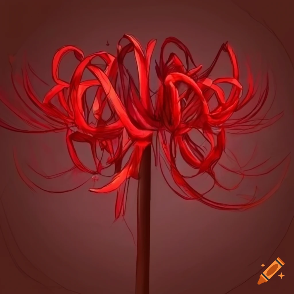 Red spider lily depicted with triangles in an artistic drawing on Craiyon