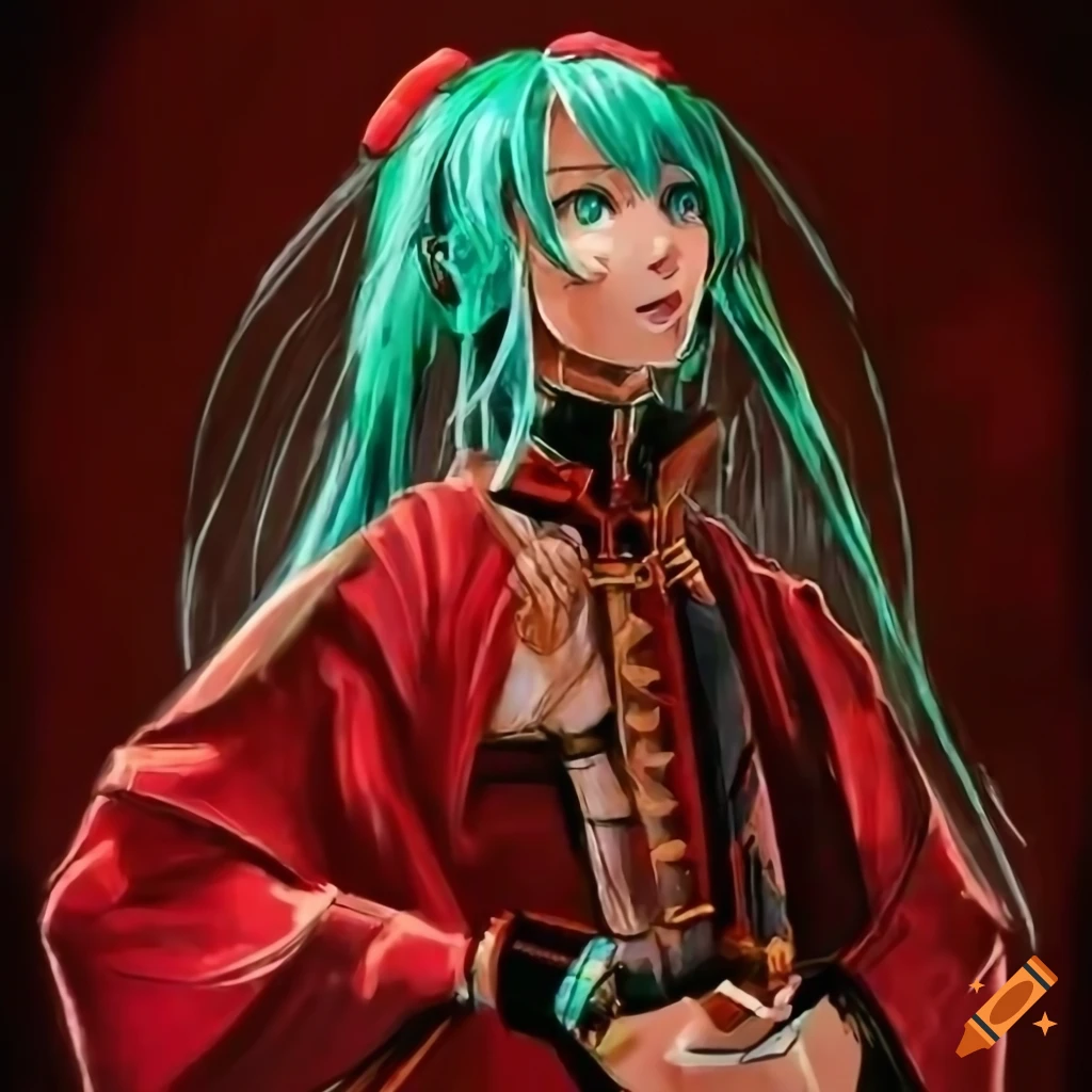 Hatsune miku as a warhammer 40k tech-priest explorator in red robes and ...