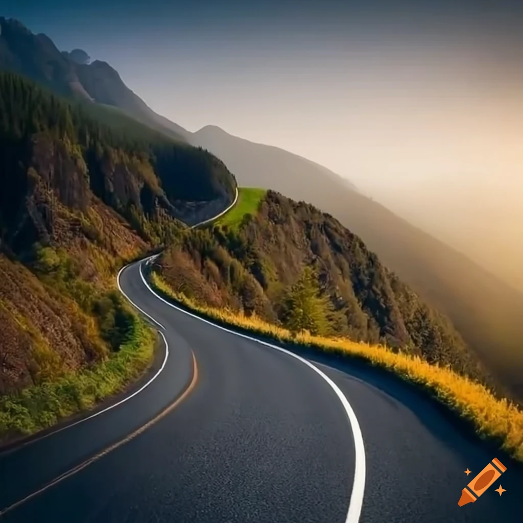 Breathtaking winding mountain road leading to a scenic viewpoint on Craiyon