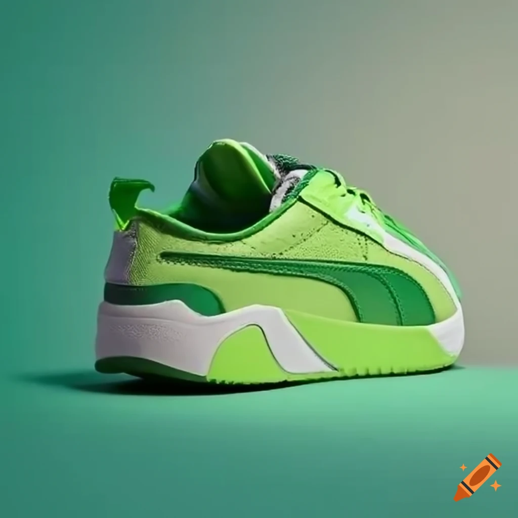 Puma sneakers with vibrant green colorway on Craiyon