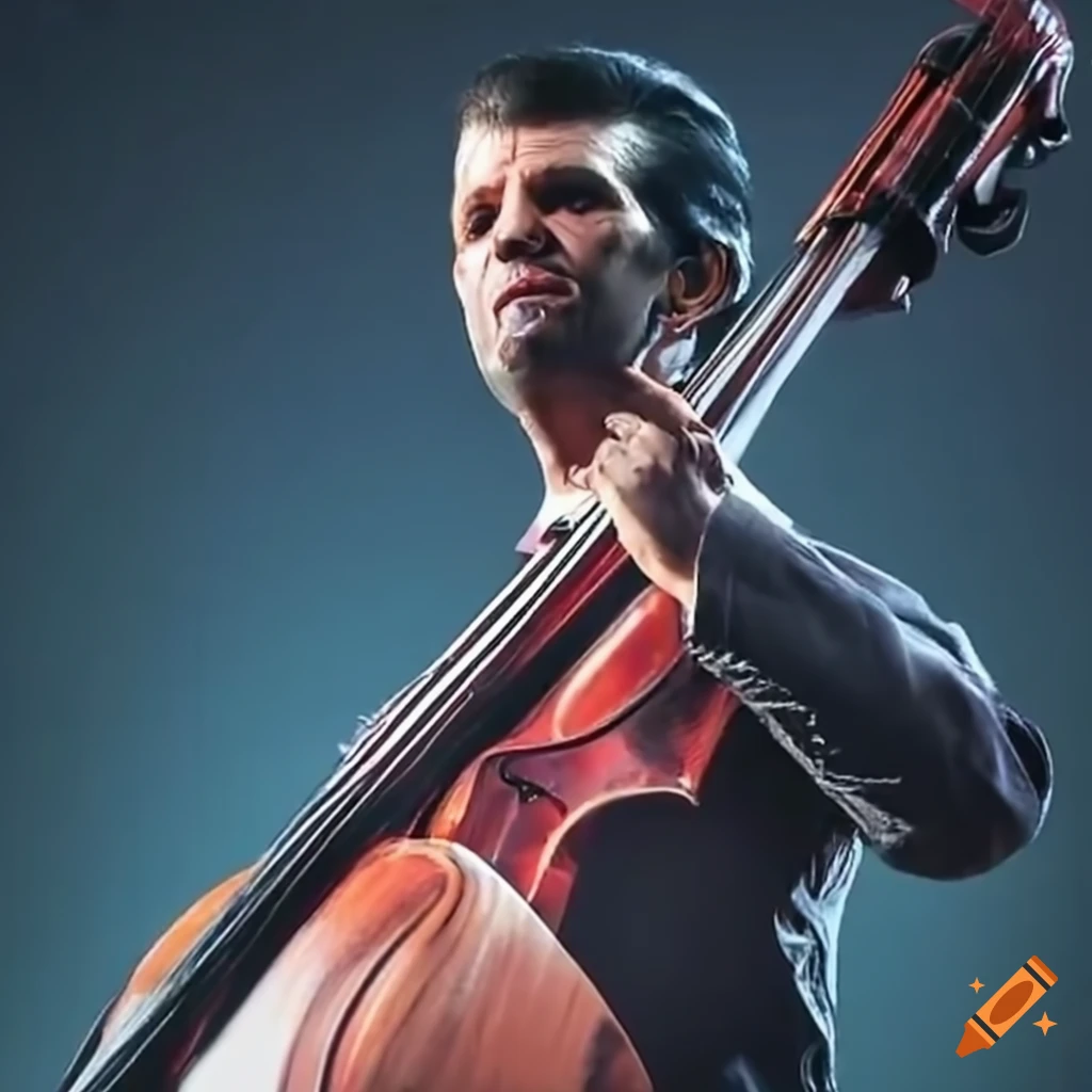 Donald Trump Jr. playing an upright bass on a live concert stage on Craiyon