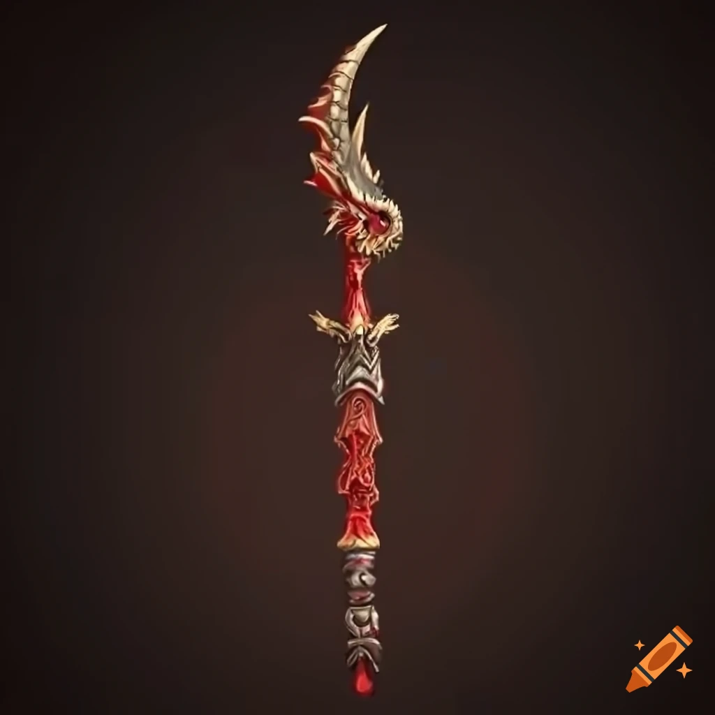 Sleek red and black dragon-themed rod with intricate craftsmanship on ...