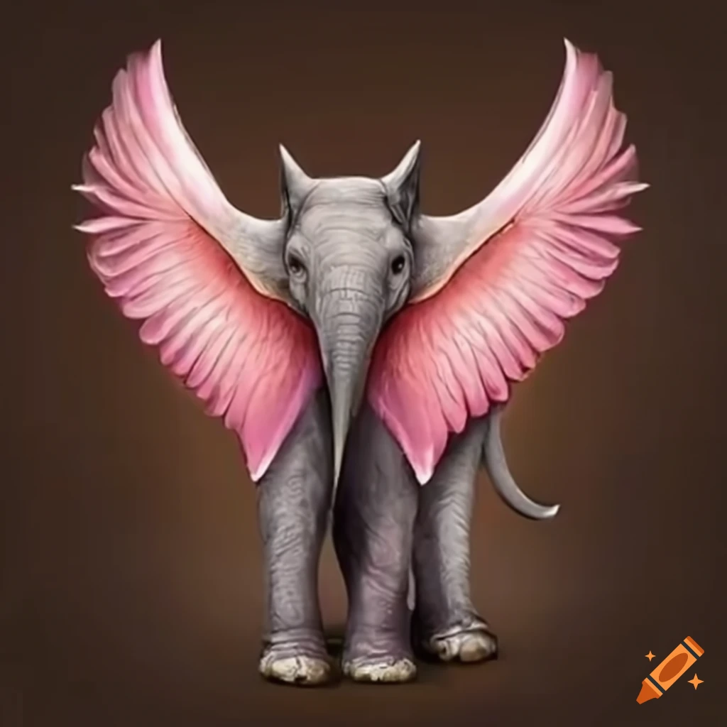 Elephant with five legs, horn, and Pegasus wings on Craiyon