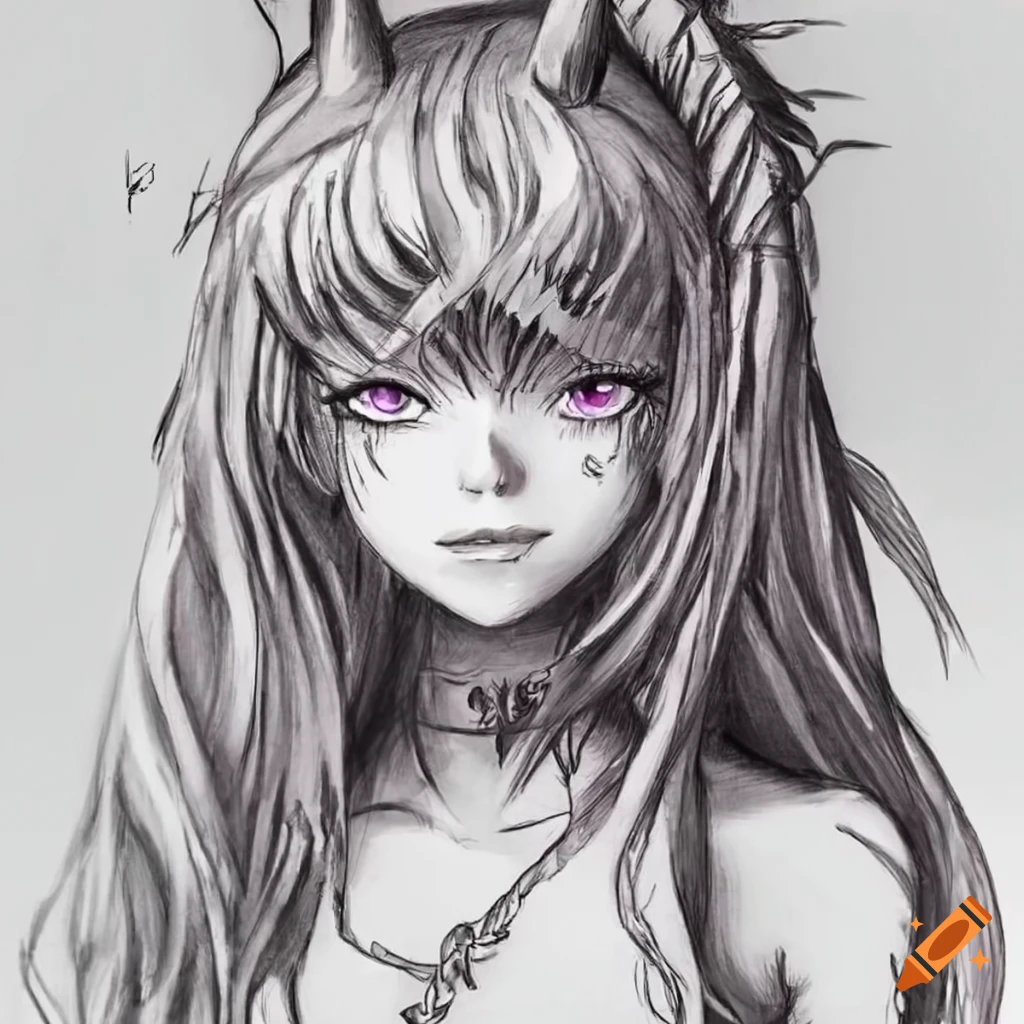 Demon anime girl line art on Craiyon