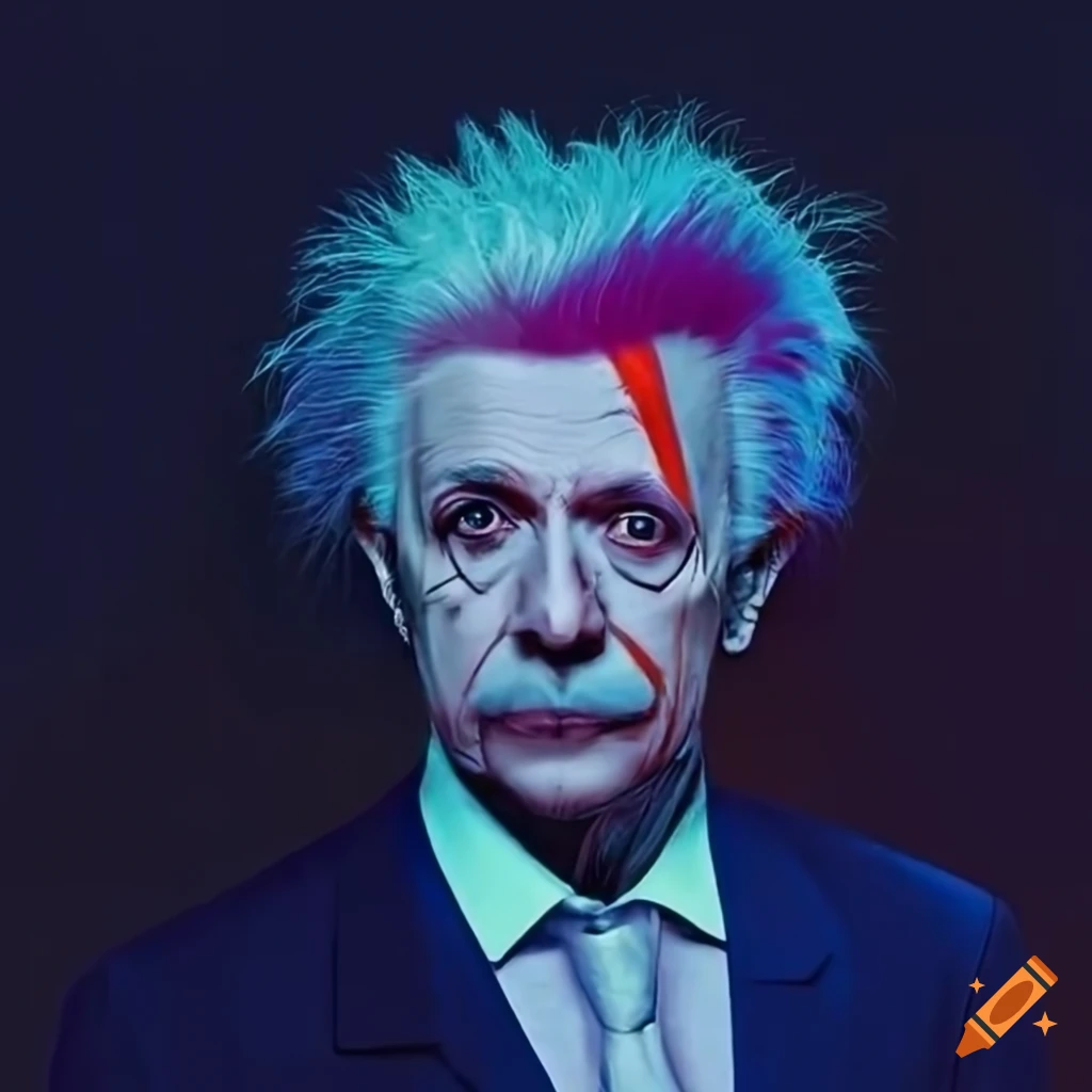 Portrait of Albert Einstein with a futuristic David Bowie inspired look ...
