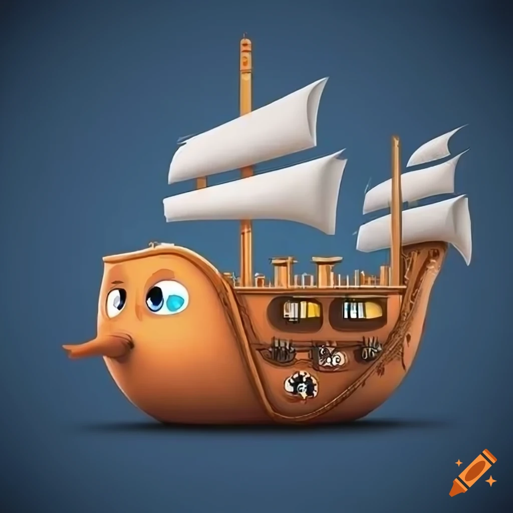 2d cartoon ship with large white sail in a unique design for nft on Craiyon