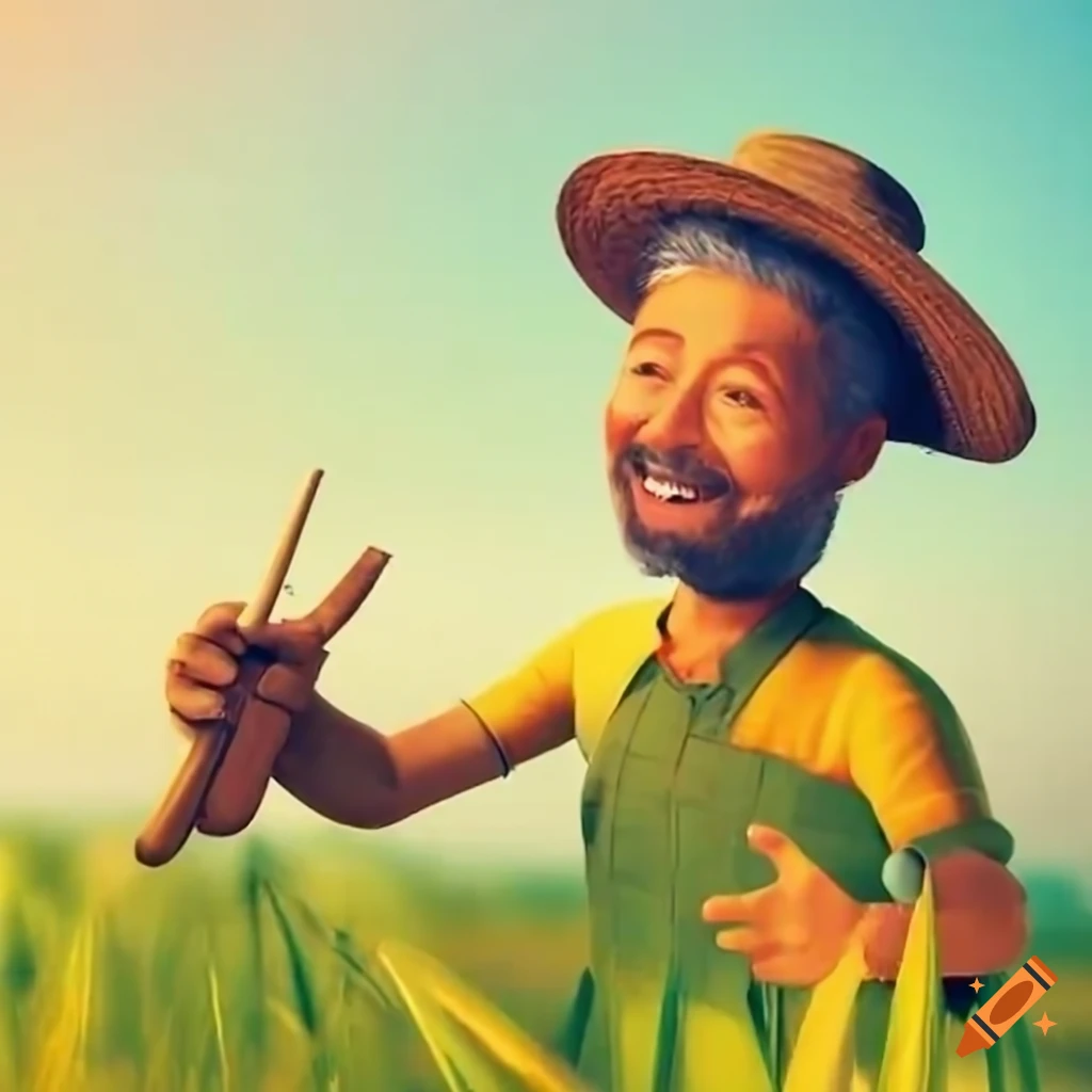 Happy farmer singing while working on the farm on Craiyon