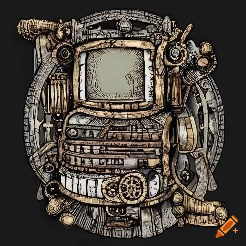 Steampunk computer in an ink drawing style on Craiyon