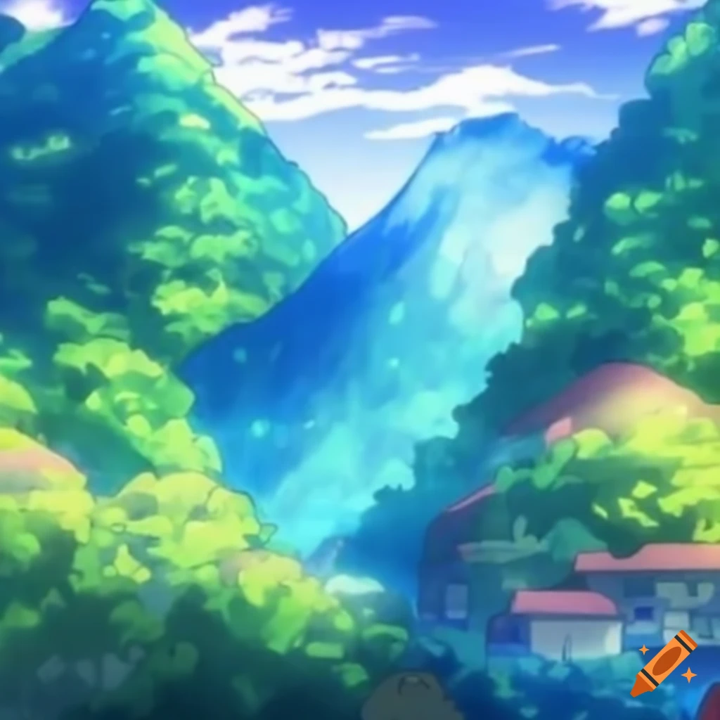 Crystal hills of Ten Carat Hill in the Pokemon anime on Craiyon