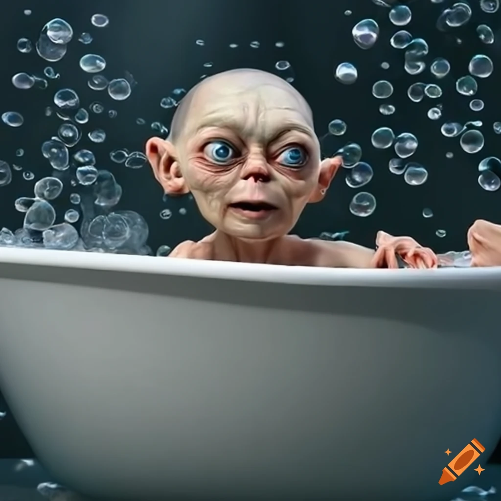 Cute gollum enjoying a bubble bath on Craiyon