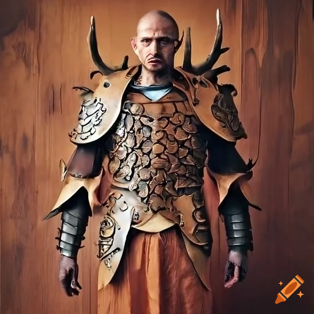 Stunning stag hide leather armor with intricate patterns on Craiyon