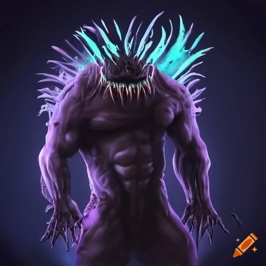 Muscular humanoid anglerfish deep sea monster with glowing black ...