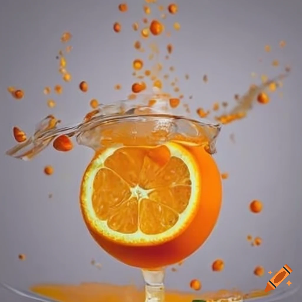 Orange dropping into a cup of orange soda on Craiyon