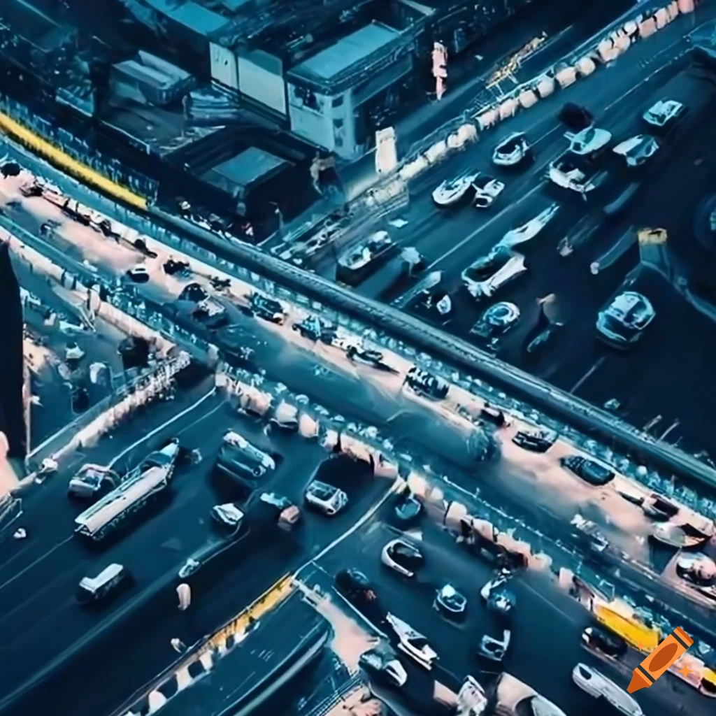 Transformation from heavy traffic to no traffic in the cityscape on Craiyon