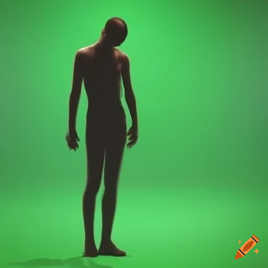 Shadowy figure standing in front of a green screen background on Craiyon