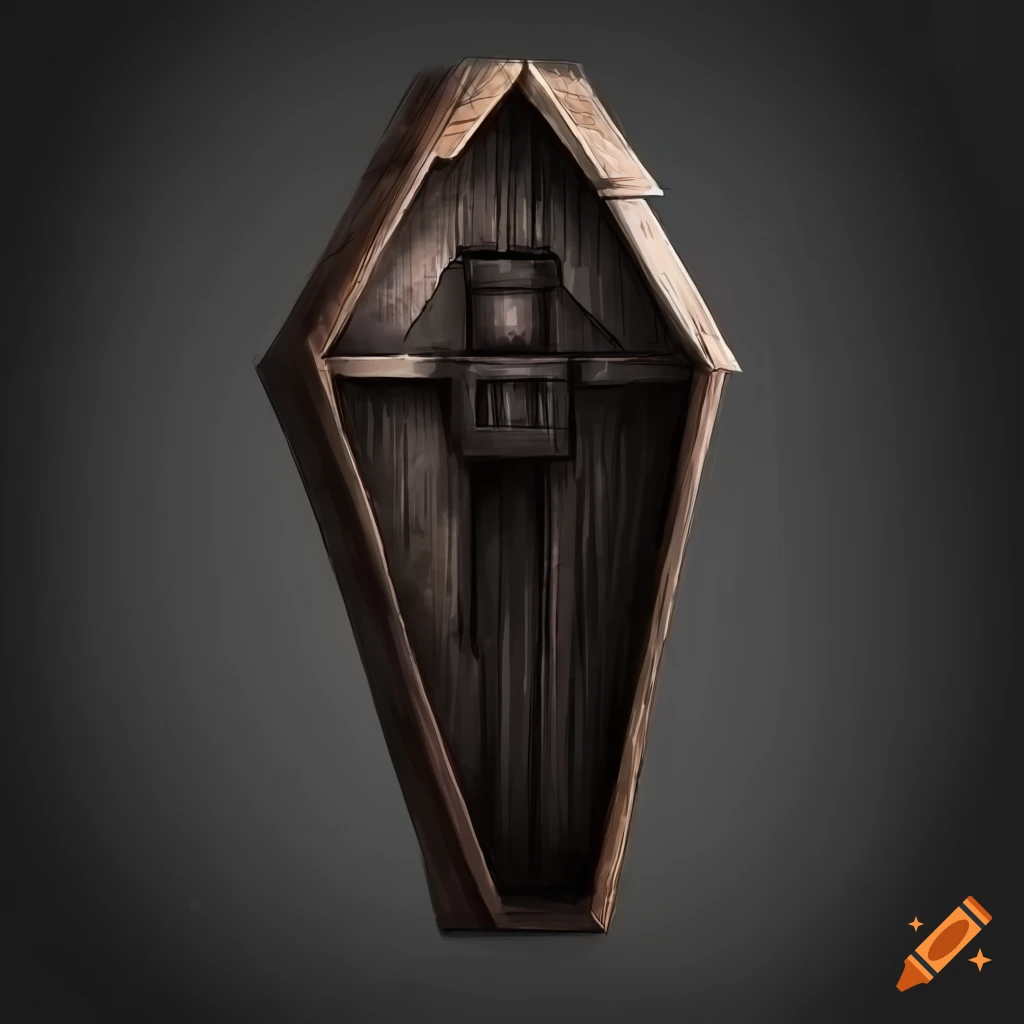 Black wooden coffin in a sci-fi realism rough sketch art style on Craiyon