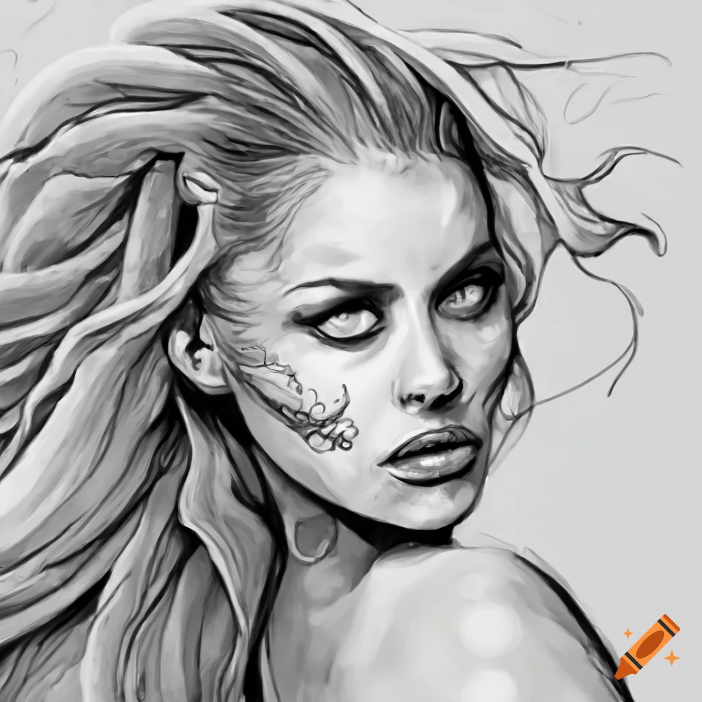 Dynamic action pose of a beautiful mermaid in Frank Frazetta style on ...