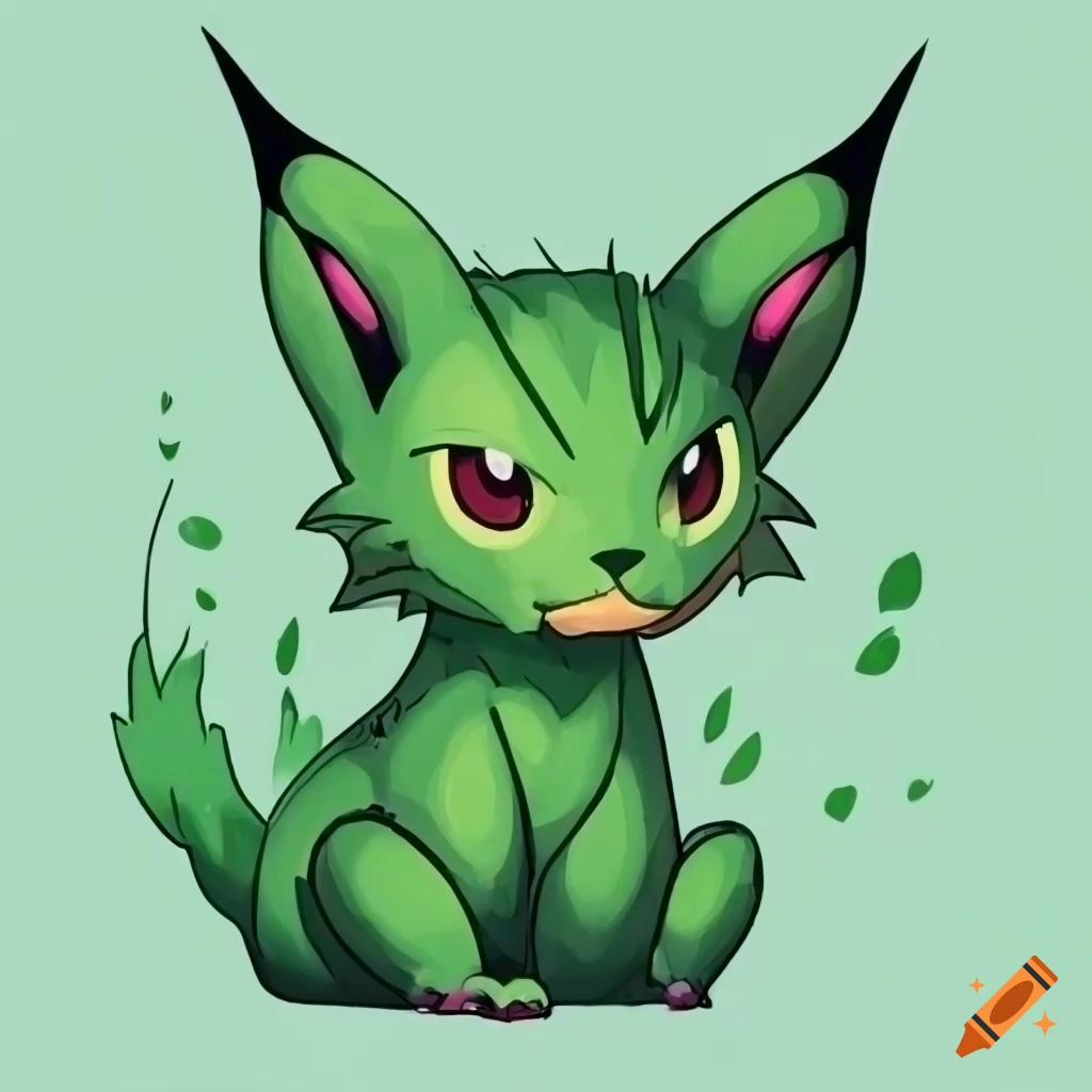 Grass-type cat Pokemon inspired by a lynx on Craiyon