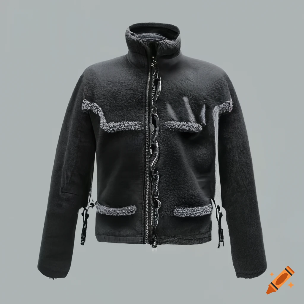 Black vintage ski fleece jacket with unique and avant-garde design on ...