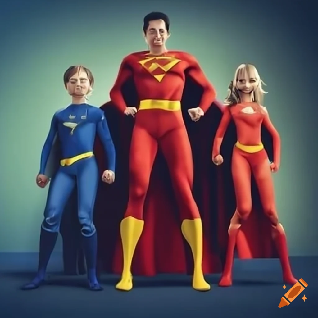 Three superheroes in a classroom on Craiyon