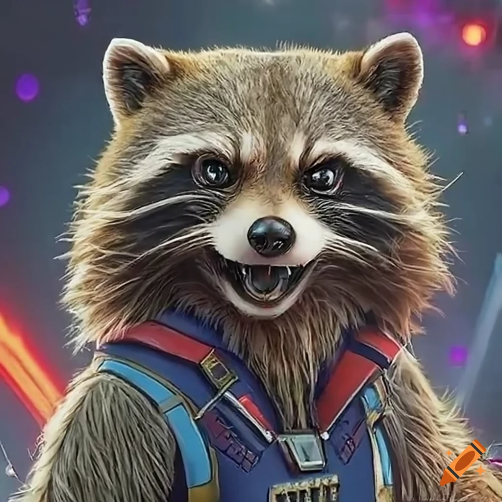 Marvel's Rocket Raccoon taking a selfie at a dance club on Craiyon
