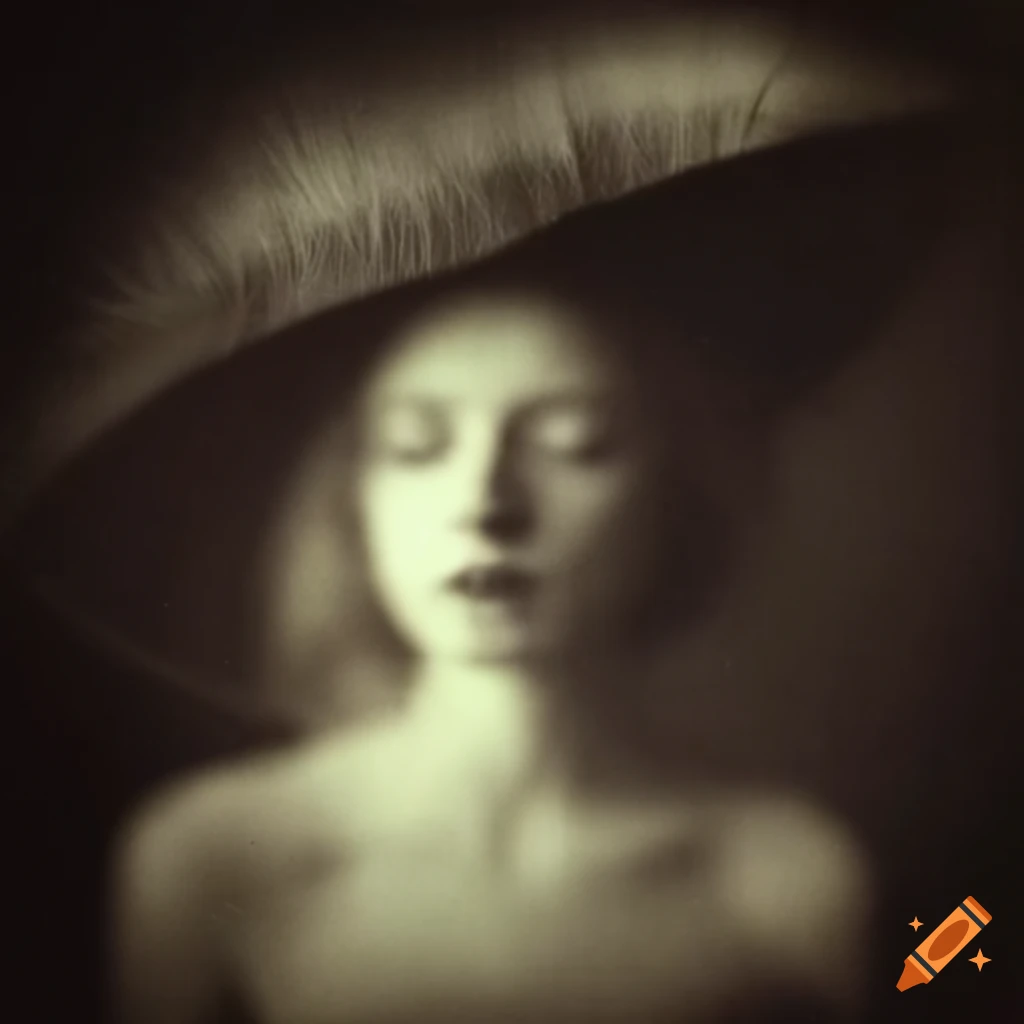 Beautiful woman with a dandelion hat in vintage photography style on ...