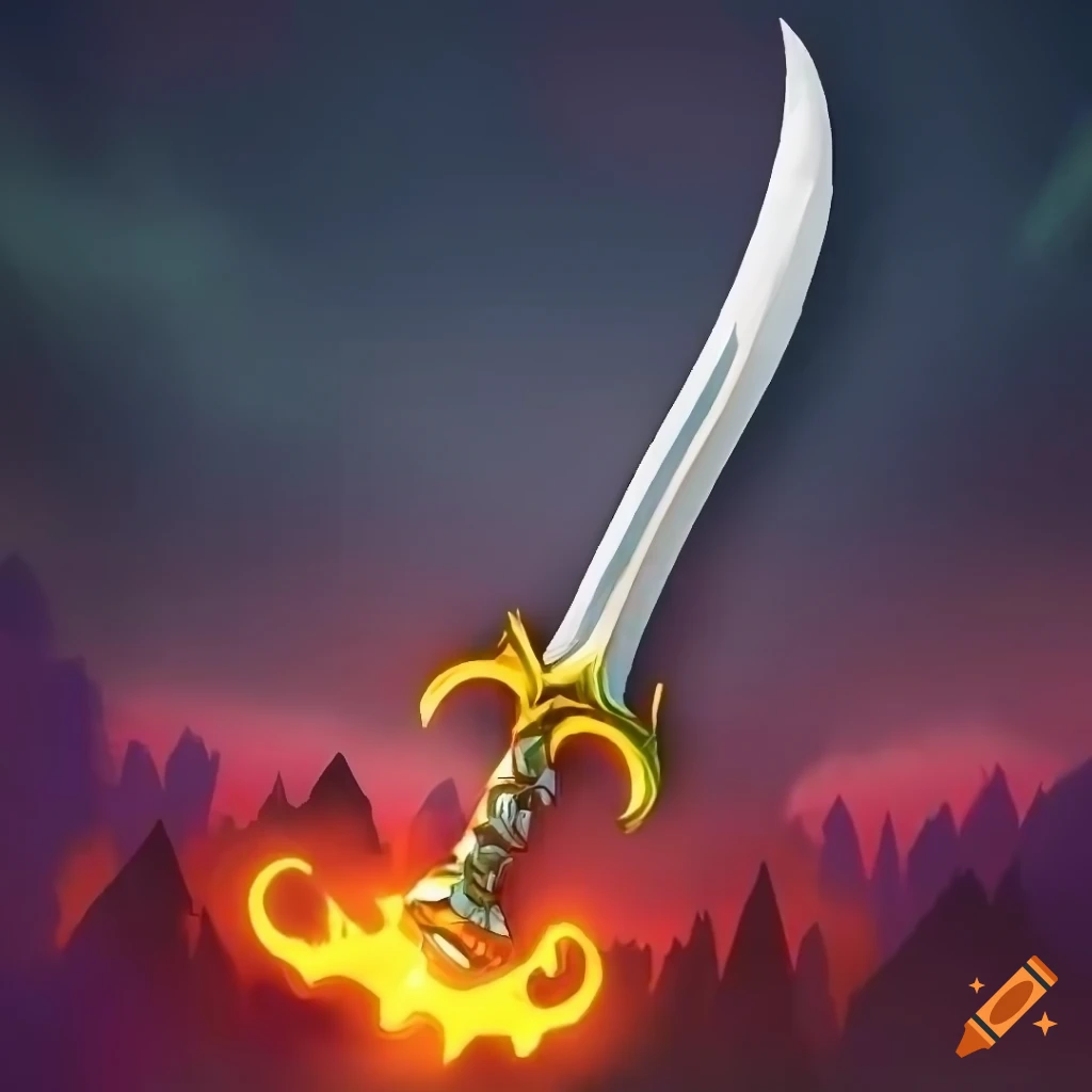 Flaming silver and gold scimitar for a Roblox fantasy dungeon crawler ...