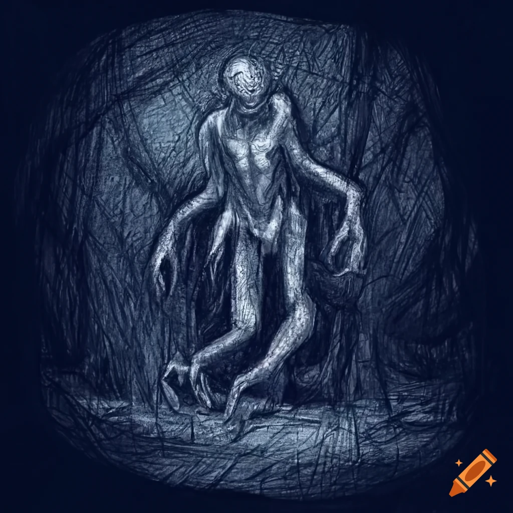 Terrifying mysterious creature with elongated limbs and sharp teeth in ...