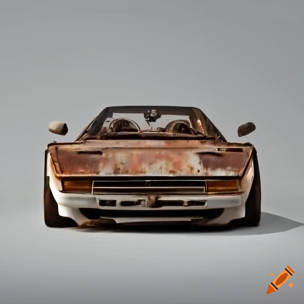 1990 ferrari old rusted and broke down from the front on white ...